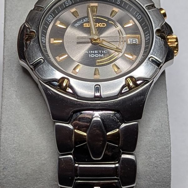 Seiko Kinetic Automatic Quartz 5M62 W/ Date 2 Tone - Works Well - New ...