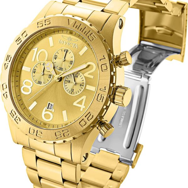 Invicta Men's 1270 Specialty Chronograph Gold Dial 18k.Gold Ion-Plated ...