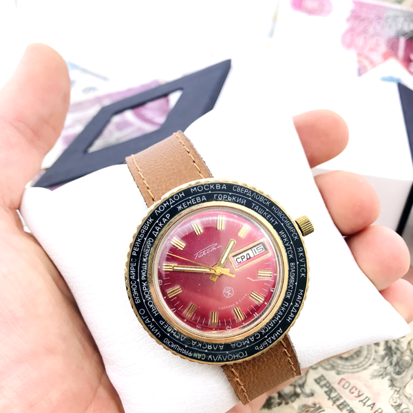 Rare Red Mechanical Watch Raketa City Cities World Time 2628 Soviet ...