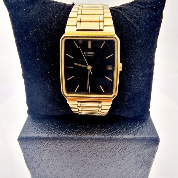 SEIKO Mens TANK Style Quartz Watch with Black dial and Date Window (O ...