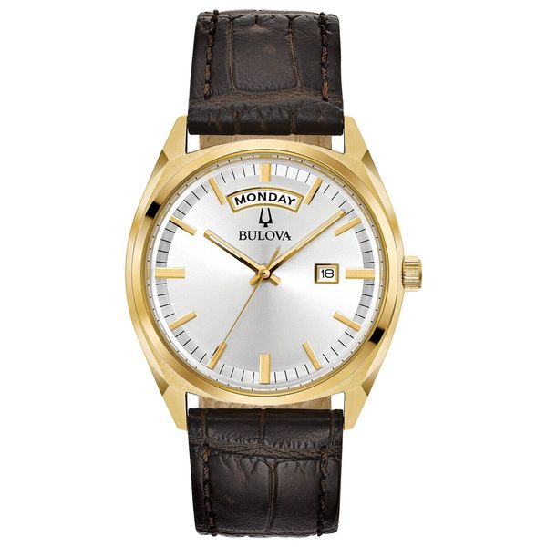 Bulova Men's Classic Calendar Silver Dial Brown Leather Watch 39 MM ...