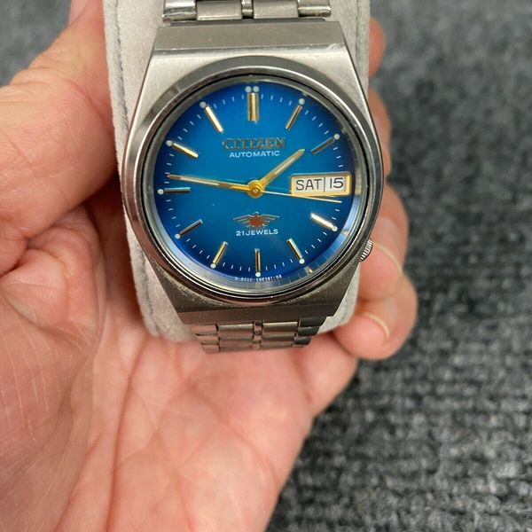 * Citizen * Eagle 7 Vintage Automatic 21 Jewels Blue Face Day/Date ...