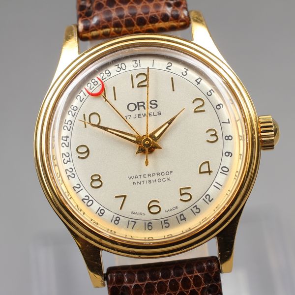 Vintage Oris Pointer Date 302-7285B Hand Winding Gold Mens Watch Ship ...