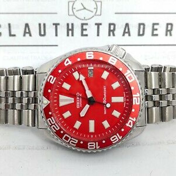 SEIKO DIVER 7002-7000 AUTOMATIC MEN'S WATCH RED FACE MODDED 3D2268 ...