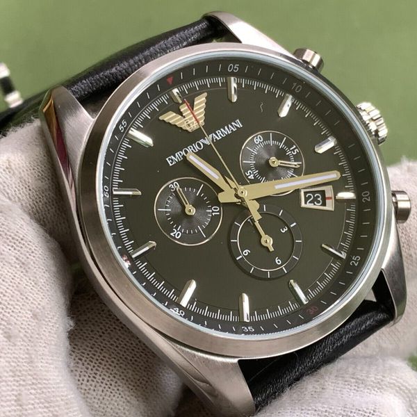 Emporio Armani AR6039 Sportivo Black Dial Leather Chronograph Men's ...
