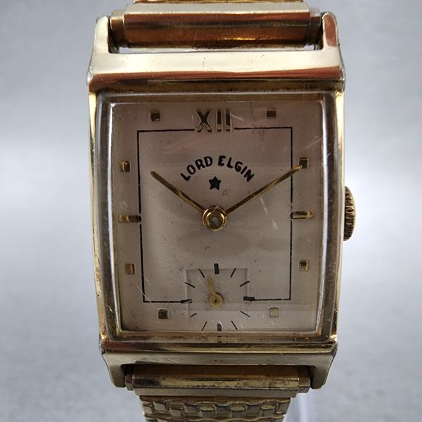 Lord Elgin Tank Watch Men 21mm Cream Dial 14K Gold Filled Manual Wind ...