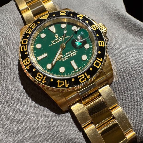 Preowned Rolex 116718LN GMT-Master II Green Dial ‘Jade’ Gold Watch ...