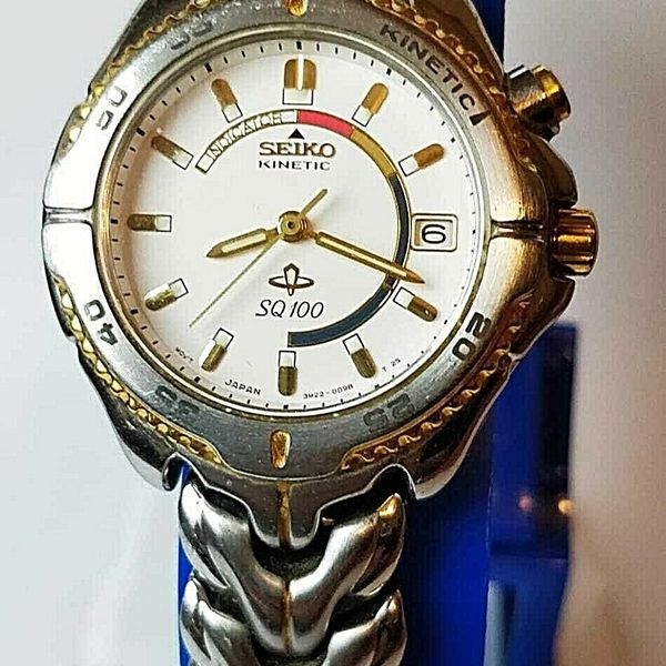 SEIKO 3M22-0C00 Kinetic 2-Tone SQ50 Ladies Watch Sapphlex Crystal New ...