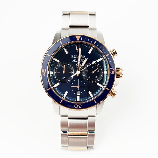 Bulova Marine Star 98B301 Blue Dial With Rose Gold Tone Men's Quartz ...