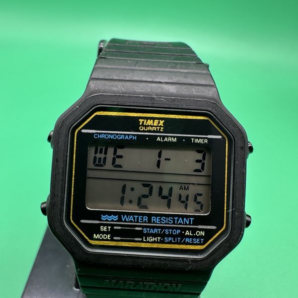 Vintage Nice Timex Indiglo Square Mens Chronograph Digital Watch W/New ...