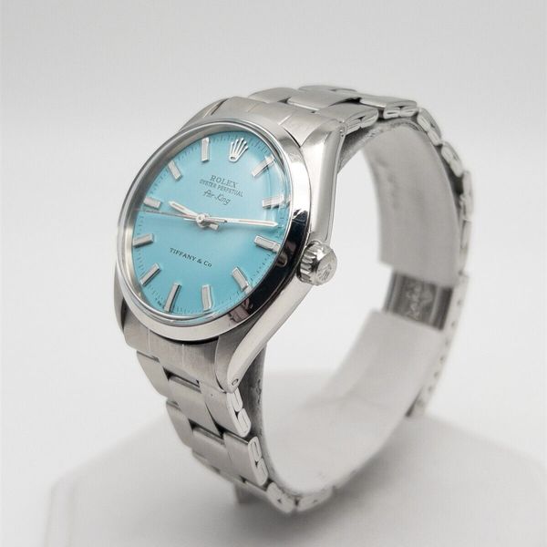 Estate $14,000 ROLEX AIRKING Tiffany & Co BLUE 34mm Mens SS Watch SERVICED | WatchCharts Marketplace