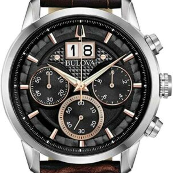 New Bulova Men's 96B311 watch. Chronograph Sutton Brown Leather Strap ...
