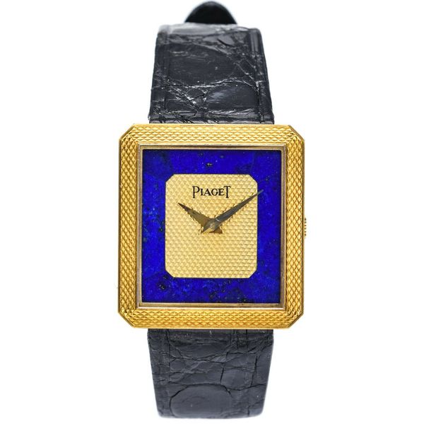 Vintage 18K Yellow Gold Piaget Tank Watch Mens Mechanical Lapis Dial ...