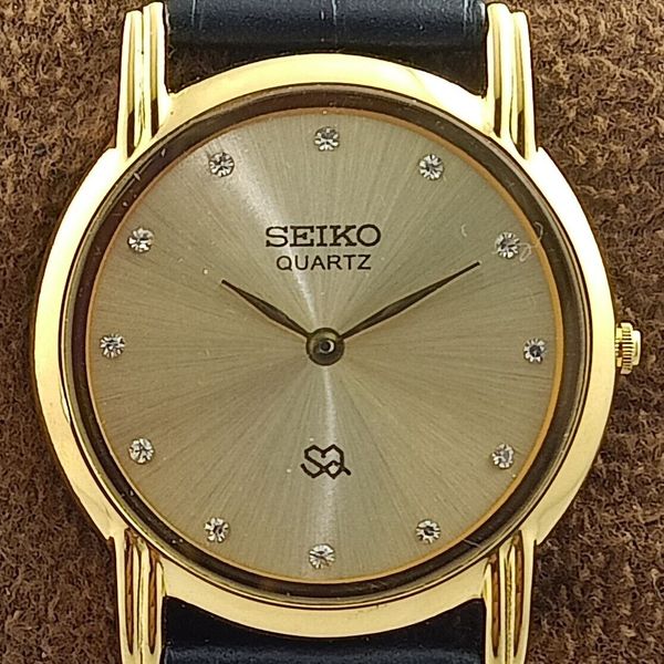 Beautiful SEIKO SUPER SLIM Quartz Men Wrist Watch GOLD DIAL JAPAN MADE ...