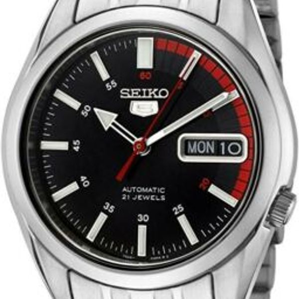 Seiko 5 Automatic Black Speedometer Dial Steel SNK375K1 Mens Watch RRP ...