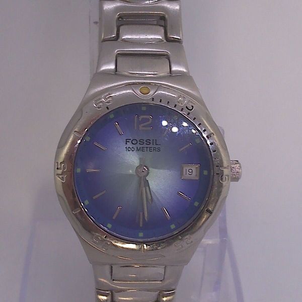 Fossil Blue Face Day Date Am-3719 Women's Stainless Steel Bracelet ...