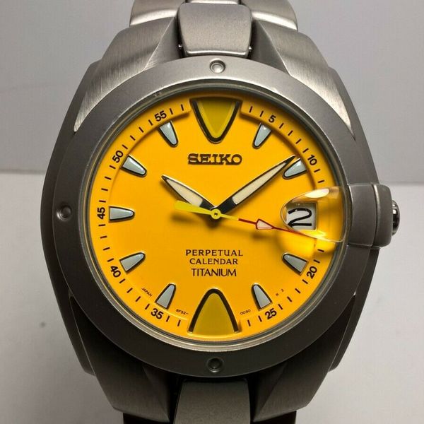 Rare Sporty Yellow Seiko SBQK049 8F32-0040 Perpetual HAQ Titanium; Box ...