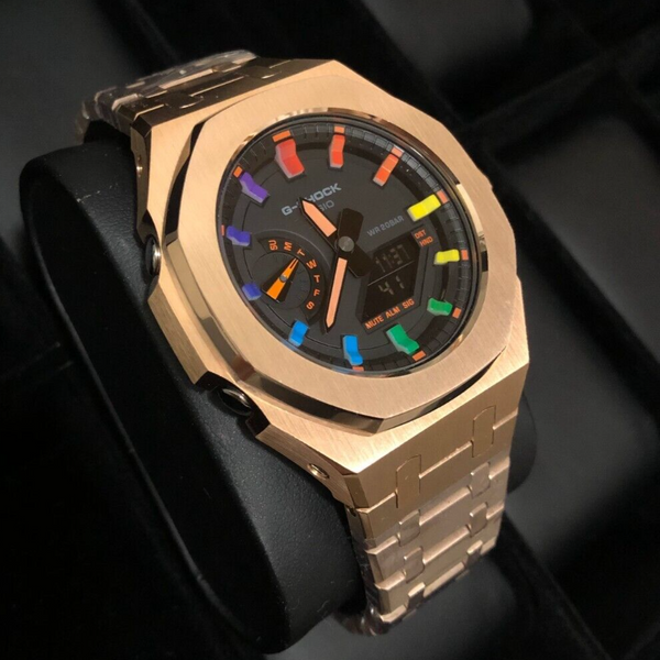 Casio G-Shock GA-2100-1A4ER Rose Gold Custom Casioak Steel Case Mod Men ...