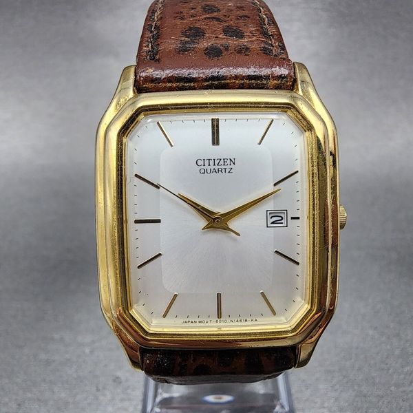 Citizen Tank Watch Men 28mm White Dial Gold Tone Date Rectangle New ...