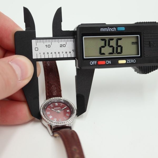 Womens Fossil Red MOP Watch 25mm Gem Bezel Brown Leather BQ1104 w New ...