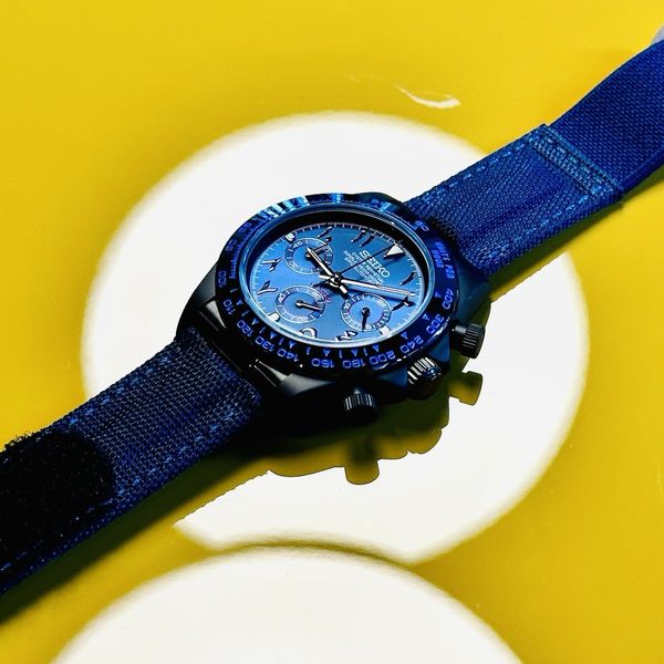 Seiko Chronograph, Vk63 Japanese Movement, Matter Black Case, Deep Blue ...