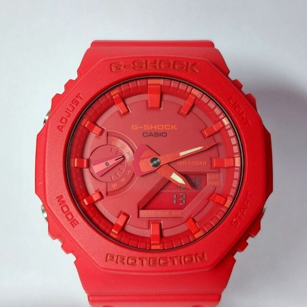 Casio Men's Analogue-Digital Quartz Watch with Red Strap 20 Bar GA-2100 ...