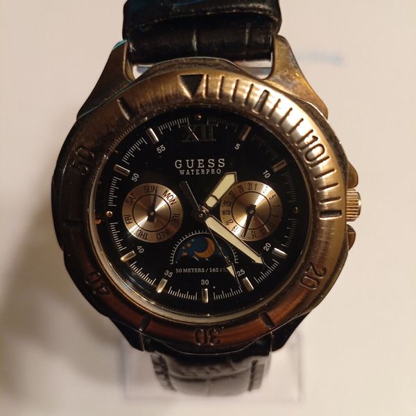 GUESS WATERPRO DAY/DATE MOONPHASE MEN'S WATCH - NEW BATTERY ...