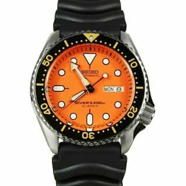 Seiko Automatic Orange Dial Black Rubber Strap Men's Diver Watch ...