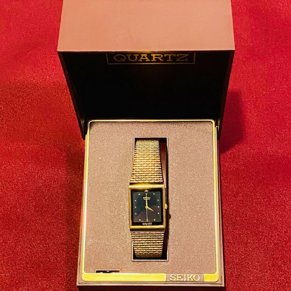 Men's Seiko Quartz Watch 5Y91-5010 Galaxy Gold Tone Dress Band Black ...