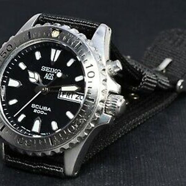 Seiko 5M43-0C50 SBBW055 Black dial Scuba 200m Diver Kinetic Stainless ...