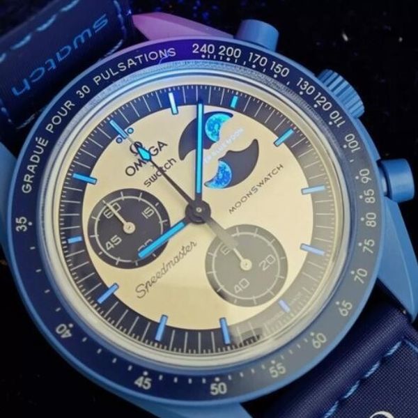 Swatch Bioceramic Moonswatch Mission To The Blue Moonphase Watch -With ...