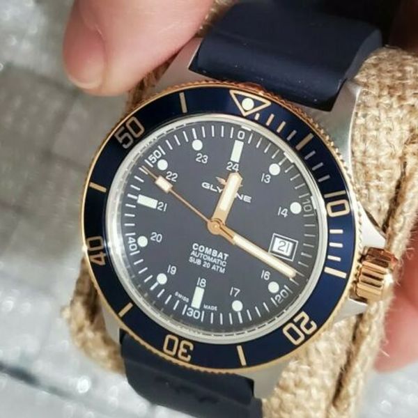 Glycine Combat Sub 42mm Auto GL0089 Rubber strap Bonus : New Stainless ...