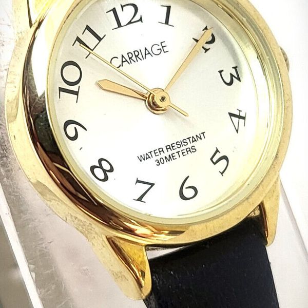 CARRIAGE by TIMEX $99 WOMEN'S GOLD SILVER DIAL BLACK LEATHER 27MM WATCH ...