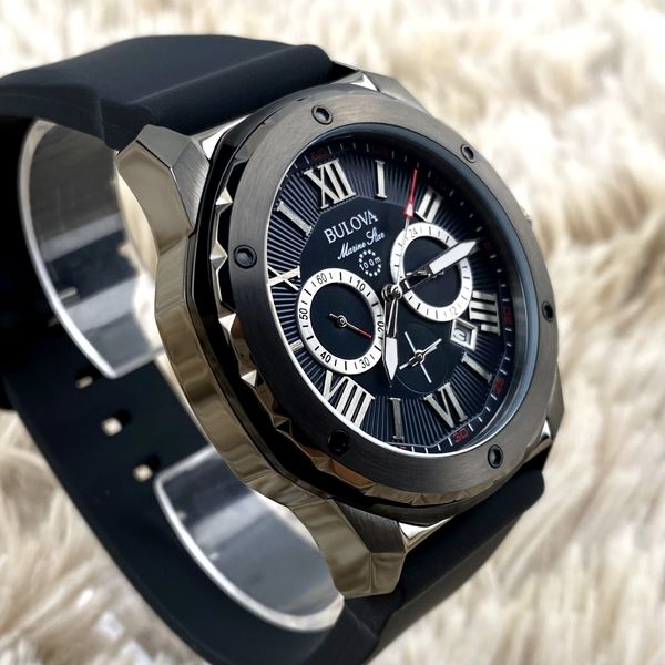 Bulova Marine Star Quartz Watch 44mm Black Dial Men's Watch 98B259 ...