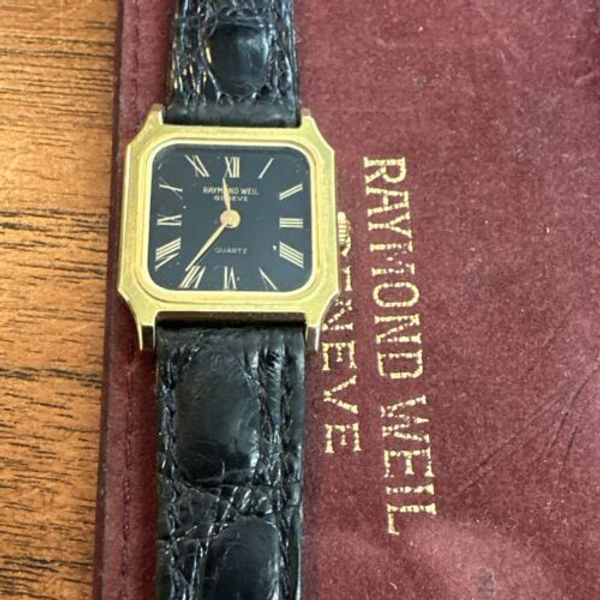Vintage Raymond Weil Ladies Watch Swiss Quartz Tank Style 18ct Gold ...