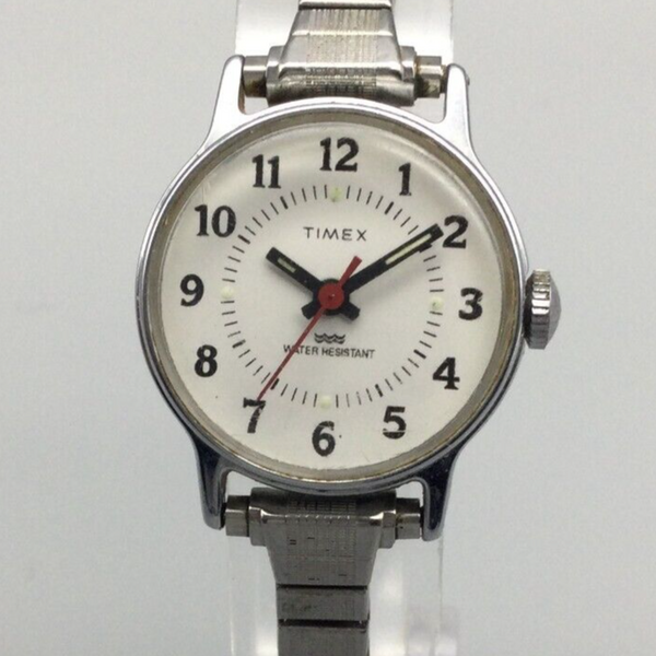 Vintage Timex Watch Women 25mm Silver Tone White Dial Stretch Band ...