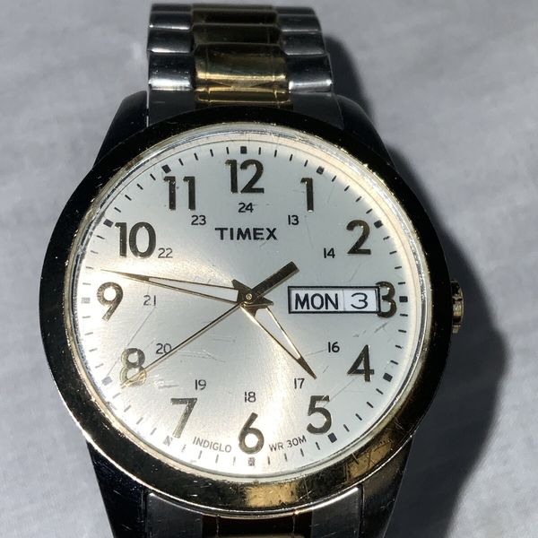 Timex Indiglo WR 30M Men's Two-Tone Watch Date And Back Light ...