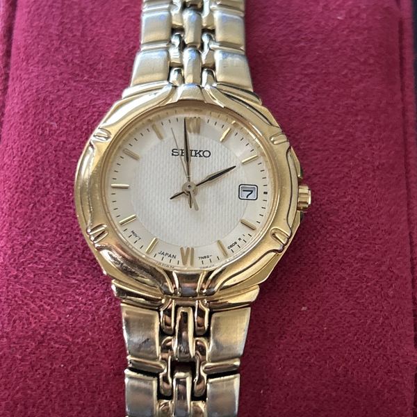 Seiko 7N82-0A70 Gold Two-Tone Ladies Quartz Watch Date Japan Vintage ...