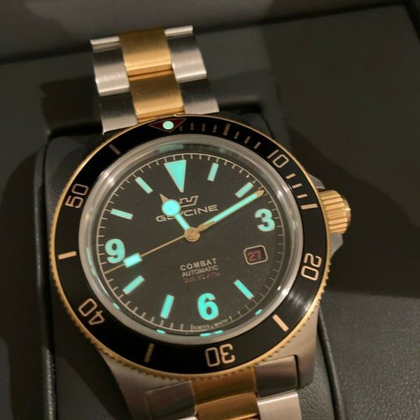 GLYCINE COMBAT SUB VINTAGE GL0259 Swiss Auto Mens wrist watch 2 tone ...