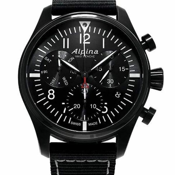 Alpina Startimer Pilot Chronograph PVD Quartz Men's Black Watch AL ...