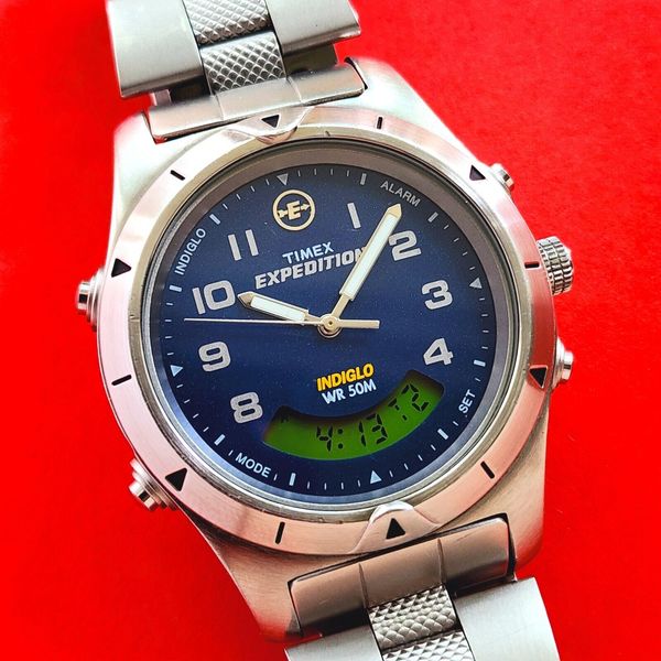 timex Expedition Watch Blue Dial Alarm Date Chronograph Indiglo ...