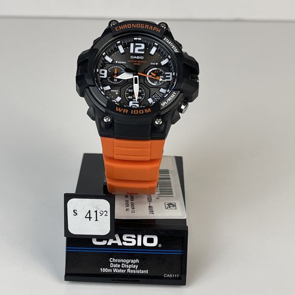 Casio MCW100H-4AVRT Mens Chronograph Watch 100 Meter WR Orange Resin ...