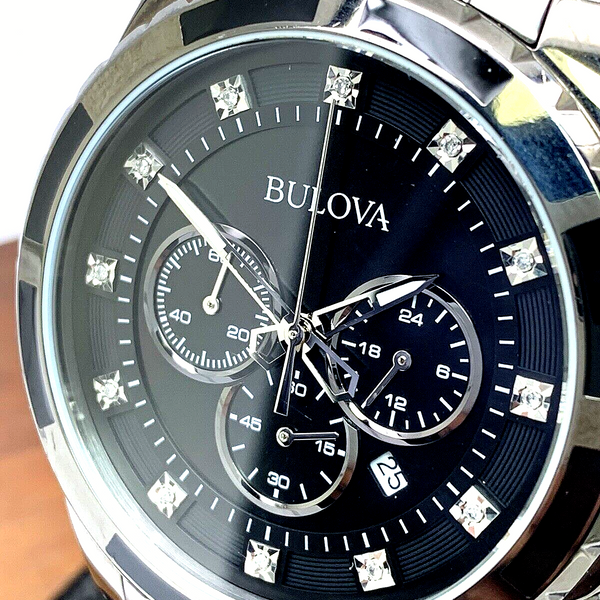 Bulova Men's Watch 98D133 Quartz Chronograph Diamond Black Dial ...