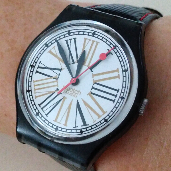 Swatch Wristwatch 1992, Mod. S338 (Sugarless), original Leather Strap ...
