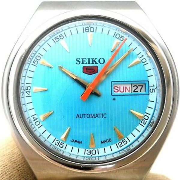 Only 2 left... Vintage Japan Seiko 5 Automatic Gorgeous Blue Day Date ...