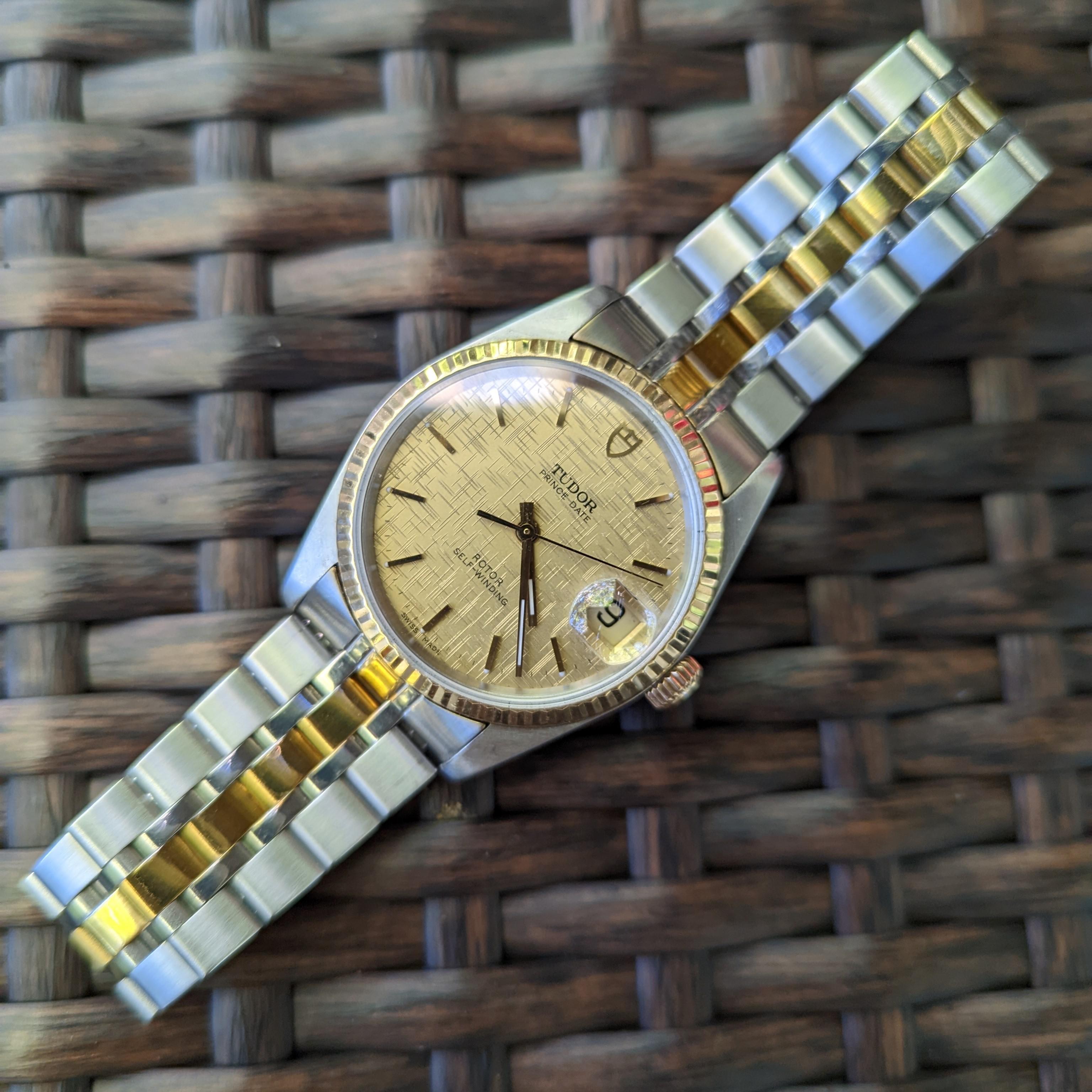 [WTS] Tudor Prince Date 74033 Mosaic Linen w/ Rolex Crown | WatchCharts