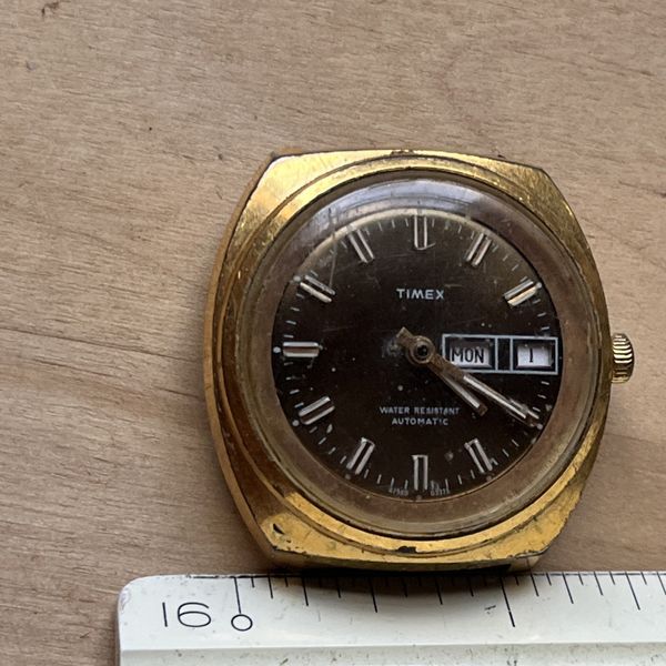 Vintage Timex Automatic Watch â 1980s Cushion Case, Day Date Dial Parts ...