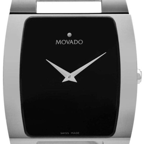 Movado Men's Eliro Rectangle Black Dial Stainless Steel Bracelet Watch ...