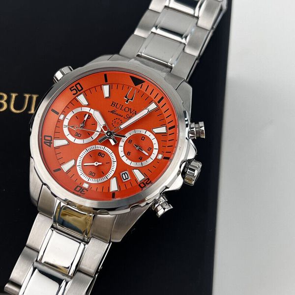 Bulova 96B395 orange Dial Men's Marine Star Chronograph Watch 43mm ...