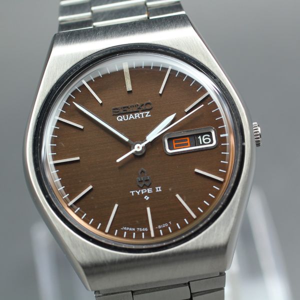 [MINT] Vintage Seiko STYPE II 7546-8100 Silver Tank Quartz Mens Watch ...